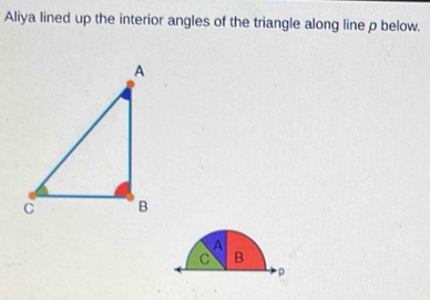 Solved: Aliya lined up the interior angles of the triangle along line p ...