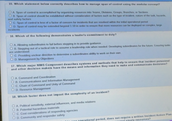 Solved: Which statement below correctly describes how to manage span of ...