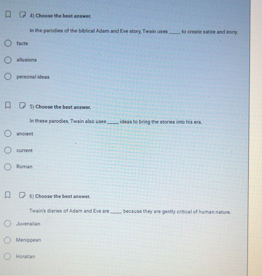 Solved: Choose the best answer. In the parodies of the biblical Adam ...