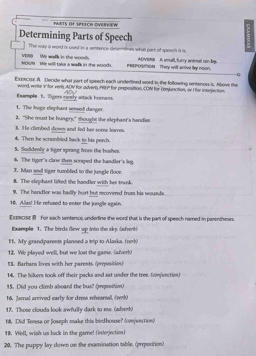 Solved: PARTS OF SPEECH OVERVIEW Determining Parts of Speech The way a ...