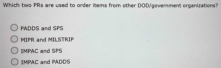 Gelöst:Which two PRs are used to order items from other DOD/government ...