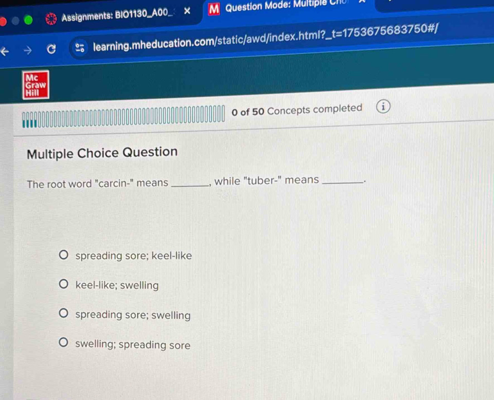 Solved: Assignments: BIO1130_A00 Question Mode: Multiple Chu learning.mheducation.com/static/awd ...