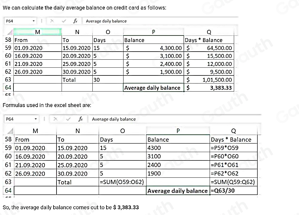Solved: Using the table, what is the average daily balance of the ...
