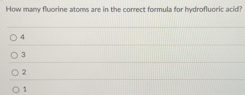 Solved: How many fluorine atoms are in the correct formula for ...
