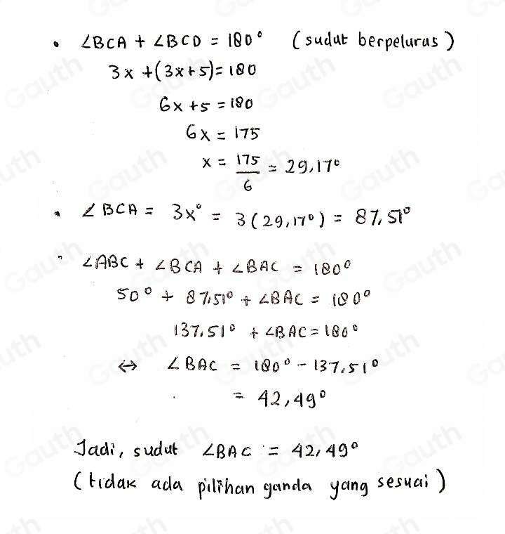 Telah dijawab:Perhatikan gambar berikut. Besar ∠ BAC adalah .... a. 25 ...