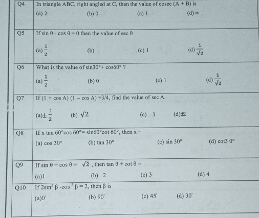 Solved: In triangle ABC, right angled at C, then the value of cosec (A+B) is [Math]