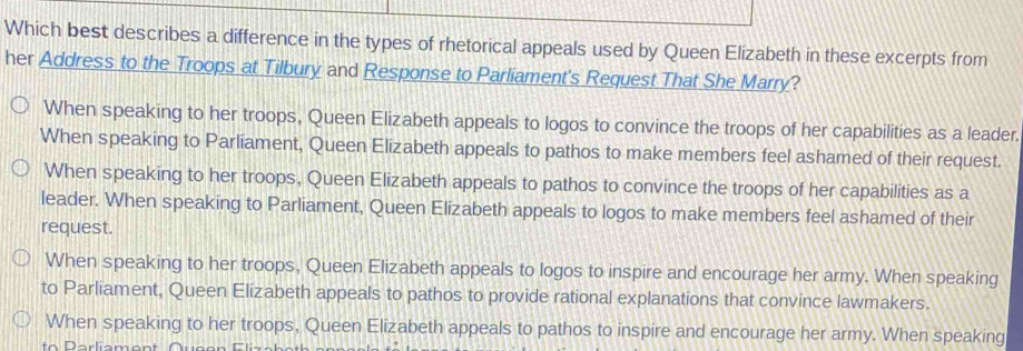 Solved: Which best describes a difference in the types of rhetorical ...