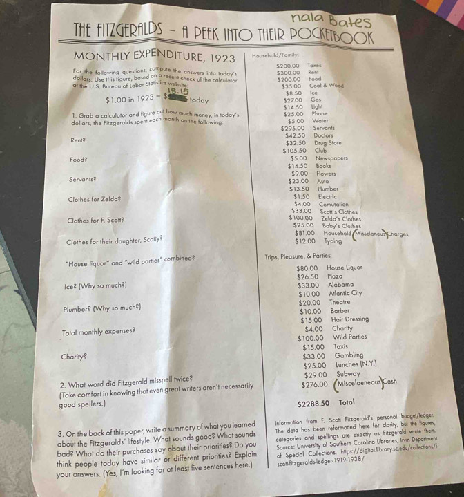 Solved: nalaBates THE FITZGERALDS - A PEEK INTO THEIR POCKETBOOK ...