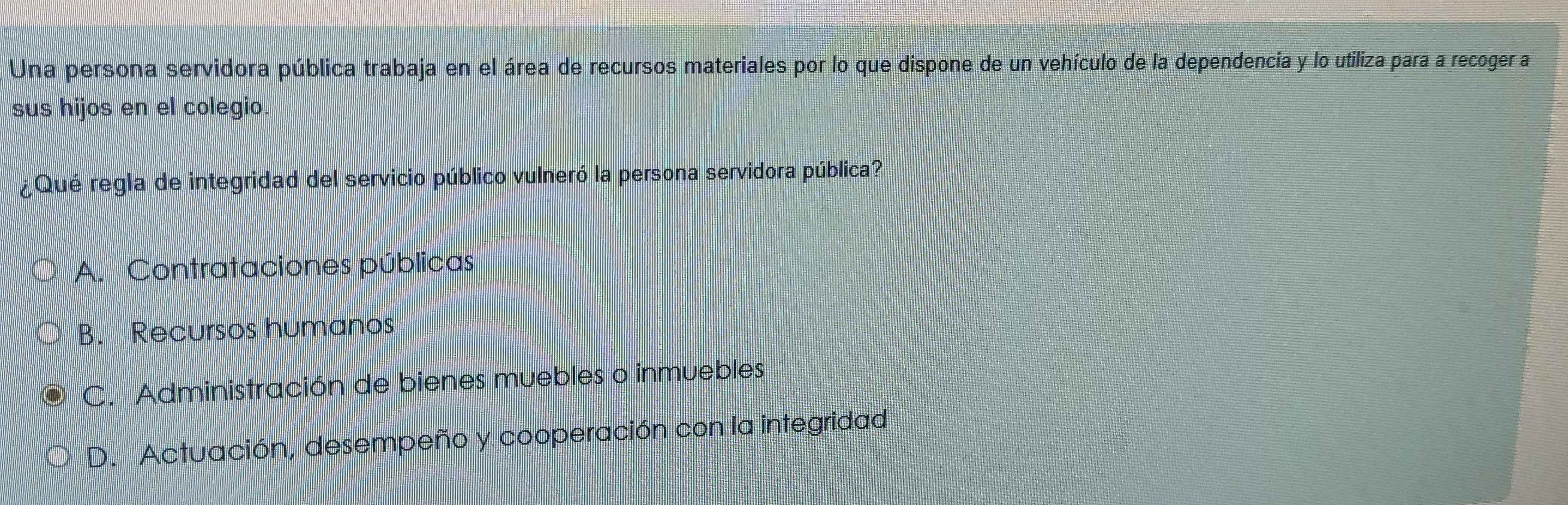 Resuelto:Una persona servidora pública trabaja en el área de recursos ...
