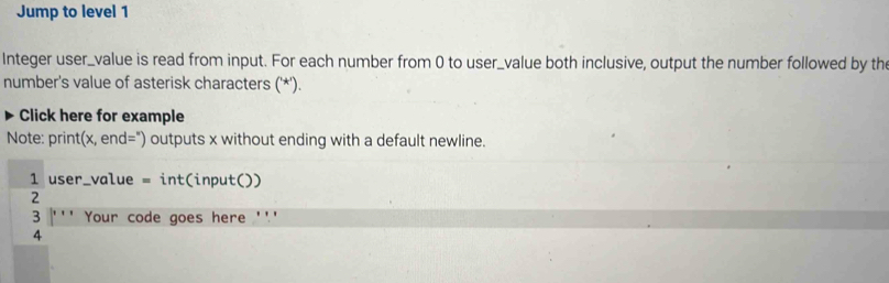 Solved: Jump to level 1 Integer user_value is read from input. For each ... Solved: Jump to level 1 Integer user_value is read from input. For each ...