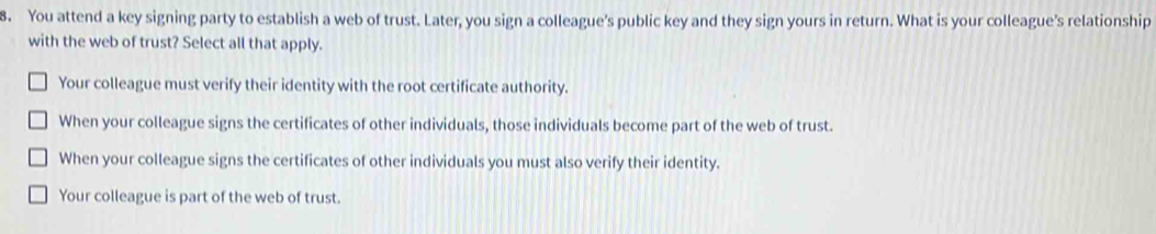 Solved: You attend a key signing party to establish a web of trust ...