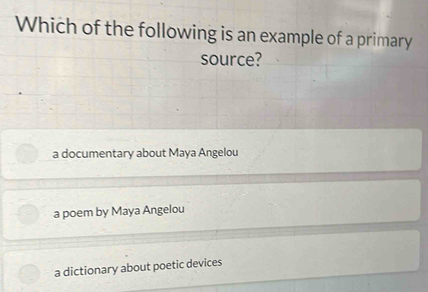 Solved: Which of the following is an example of a primary source? a ...