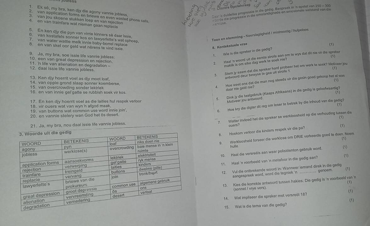 Solved: Olterère Opstelvräse 1. Ek sê, my bra, ken djy die agony vannie ...