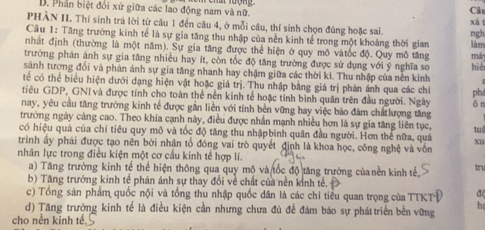 Giải quyết:chất lượng. D. Phân biệt đổi xử giữa các lao động nam và nữ ...
