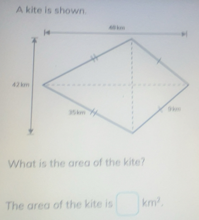 Resuelto:A kite is shown. What is the area of the kite? The area of the ...
