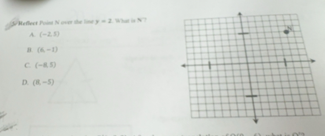 Solved: Reflect Point N over the line y=2 What is N? A. (-2,5) B. (6,-1 ...
