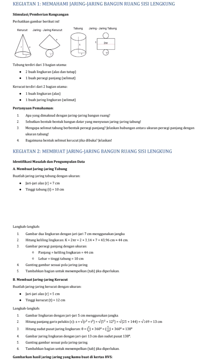 Telah dijawab:KEGIATAN 1: MEMAHAMI JARING-JARING BANGUN RUANG SISI ...