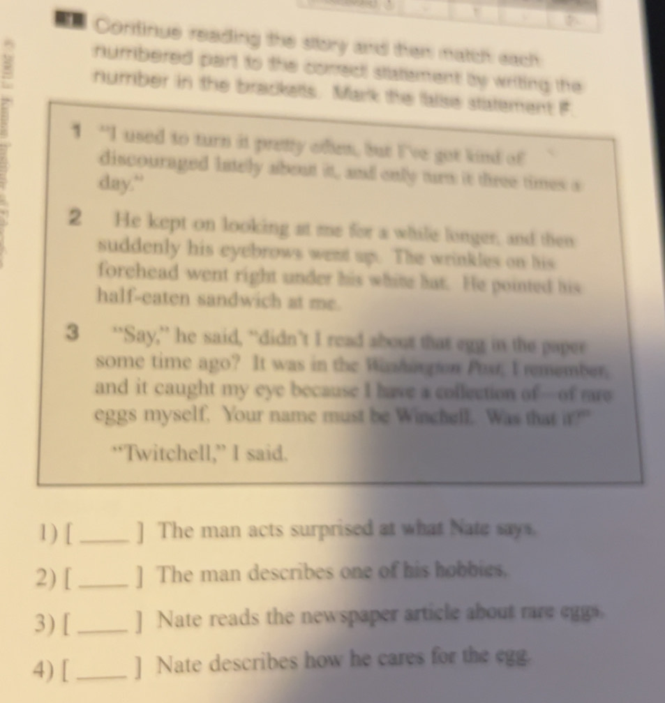 Solved: Continue reading the sitory and then match each ; numbered part ...