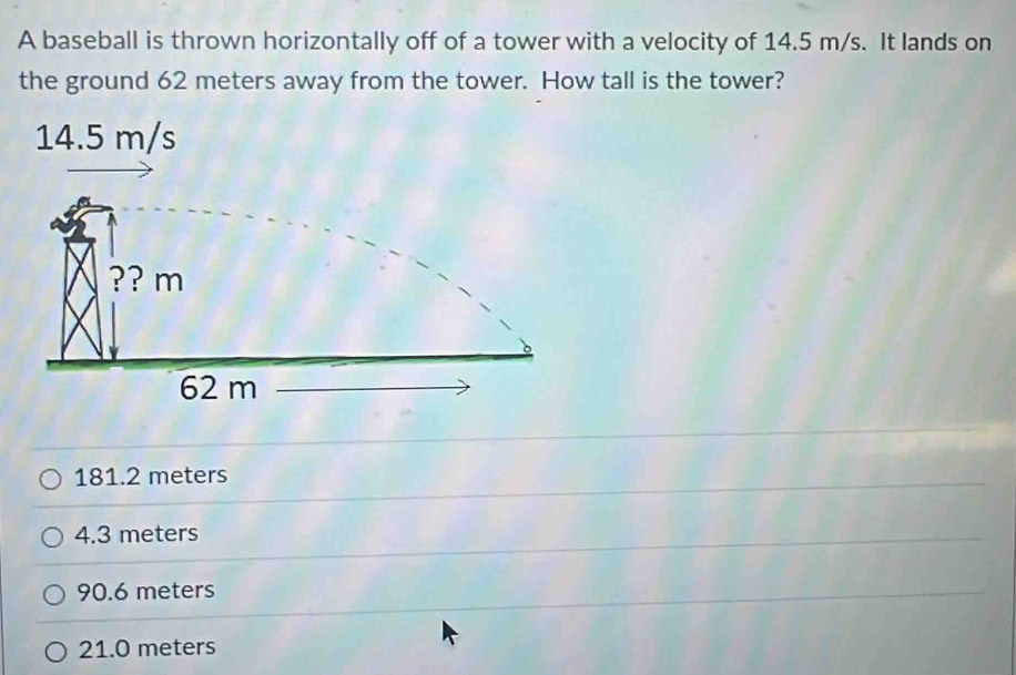 Solved: A baseball is thrown horizontally off of a tower with a ...