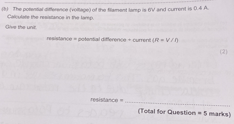Solved: The potential difference (voltage) of the filament lamp is 6V ...
