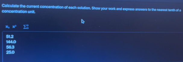 Solved: Calculate the current concentration of each solution. Show your ...