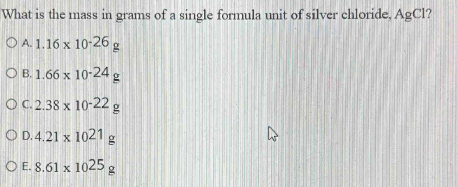 Solved: What is the mass in grams of a single formula unit of silver ...
