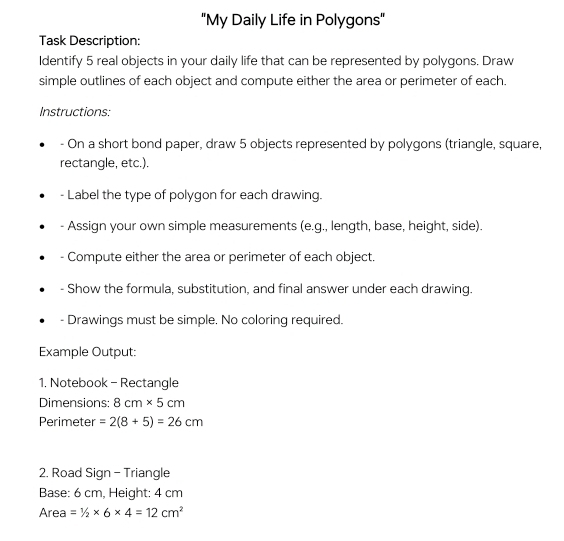 Solved: "My Daily Life in Polygons" Task Description: Identify 5 real ...