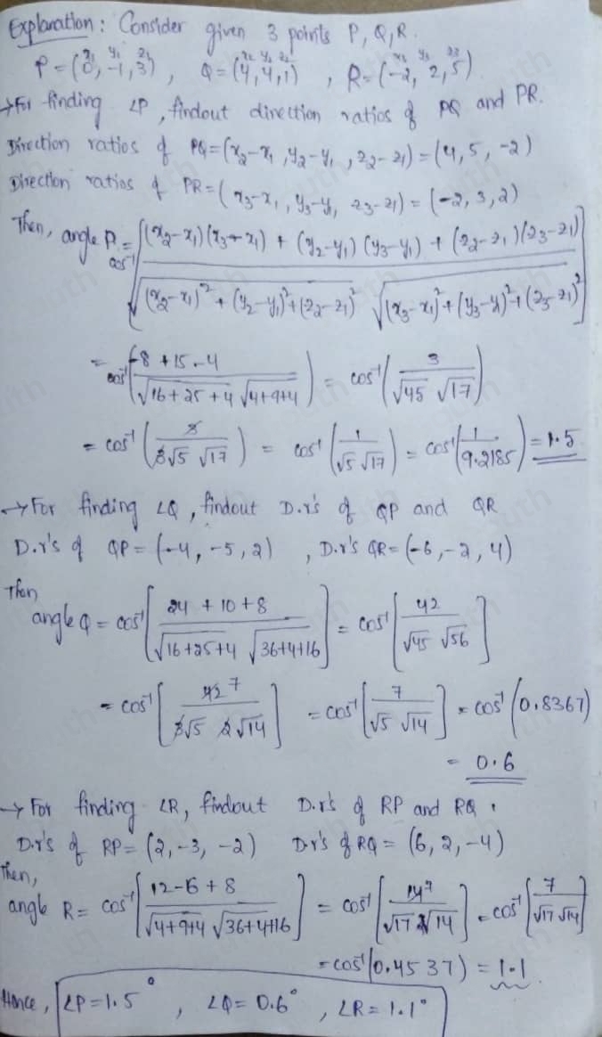Solved: For the given points P, Q, and R, find the approximate ...