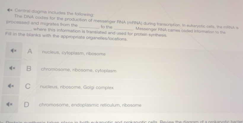 Gelöst:Central dogma includes the following: The DNA codes for the ...