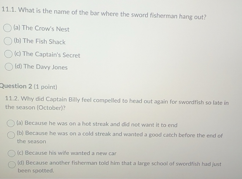 Solved: What is the name of the bar where the sword fisherman hang out ...