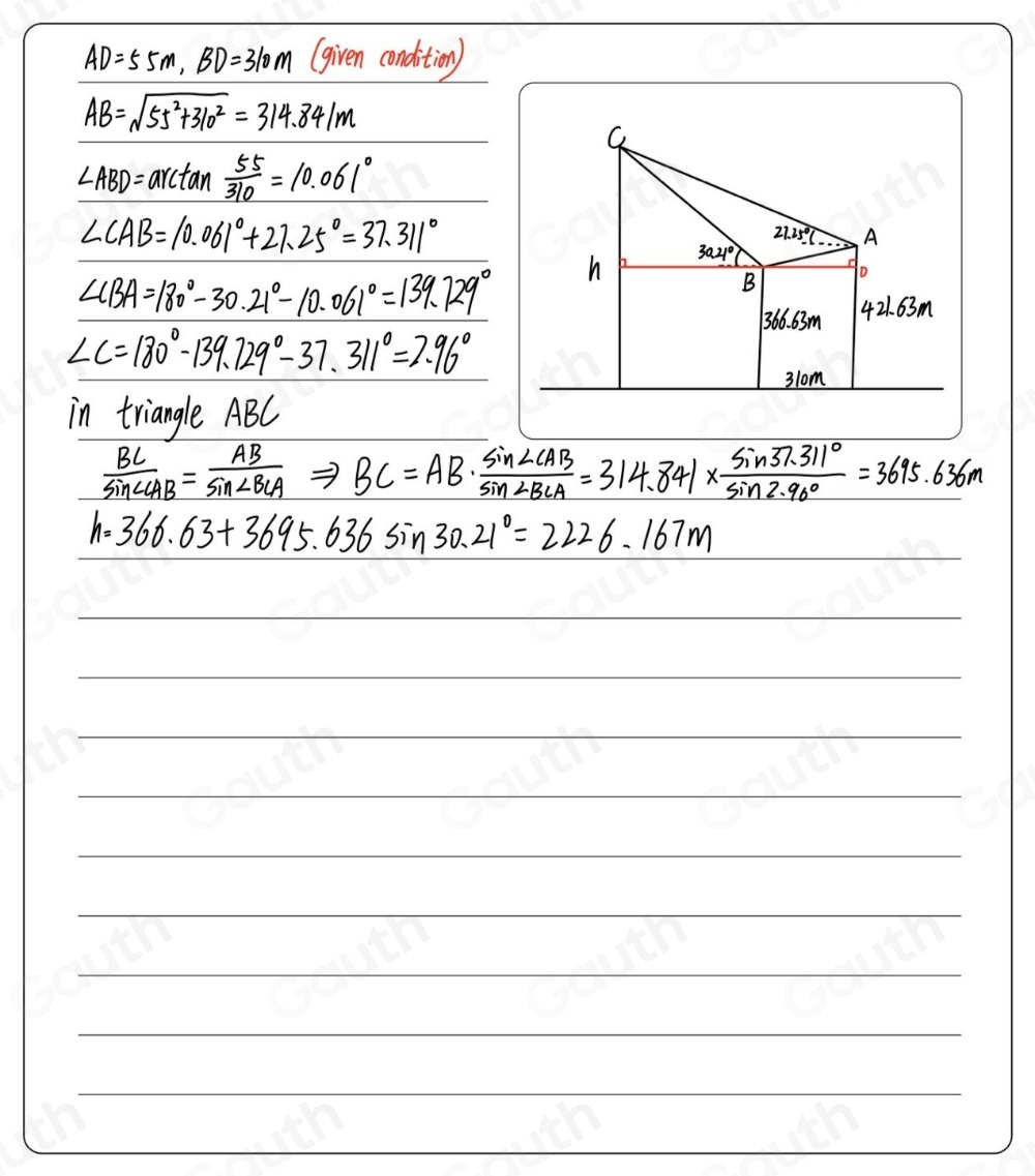 Solved: To determine the height of the mountain stations A and B were ...