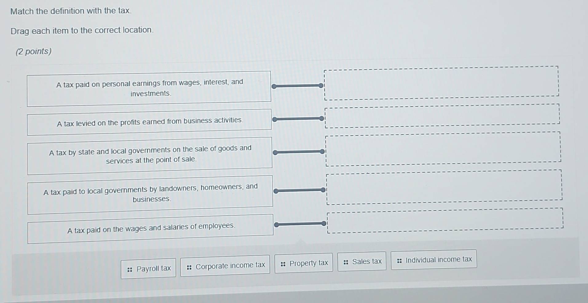 Solved: Match the definition with the tax. Drag each item to the ...