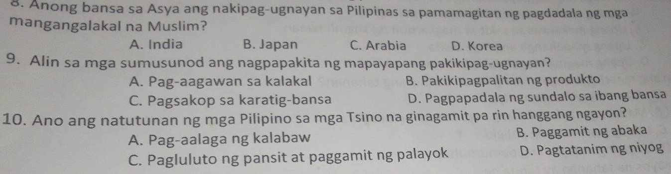 Solved: Anong bansa sa Asya ang nakipag-ugnayan sa Pilipinas sa ...