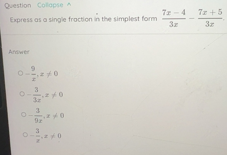 Solved: Question Collapse^(Express as a single fraction in the simplest ...