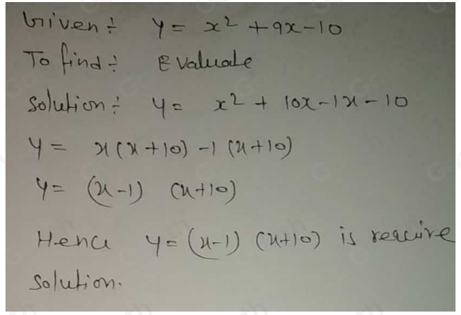 Solved: y=x^2+9x-10 [Math]