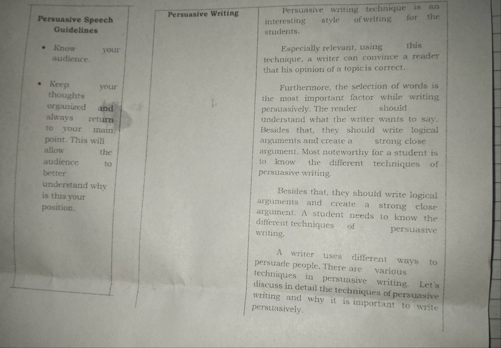 Solved: Persuasive Writing Persuasive writing technique is an ...