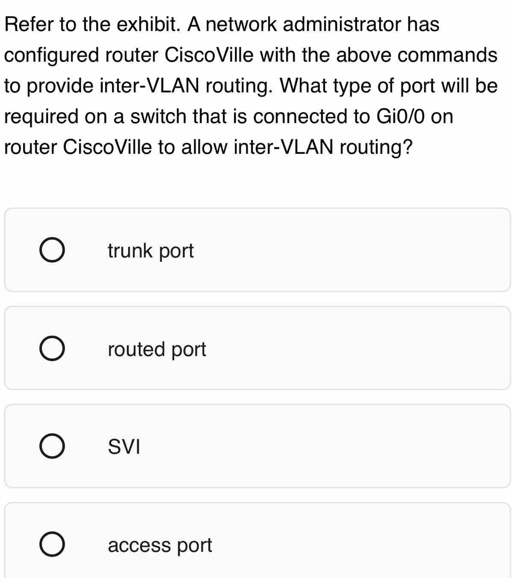 Solved Refer To The Exhibit A Network Administrator Has Configured Router Ciscoville With The