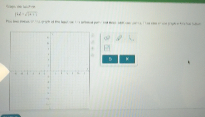 Solved: Graph the function. f(x)=sqrt(2x+1) Plot four points on the ...