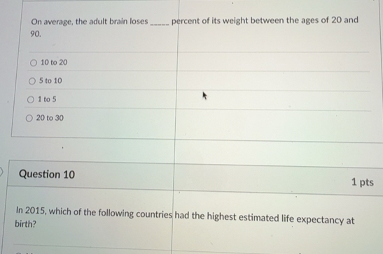 Solved: On average, the adult brain loses _percent of its weight ...