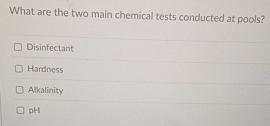 Gelöst:What are the two main chemical tests conducted at pools ...