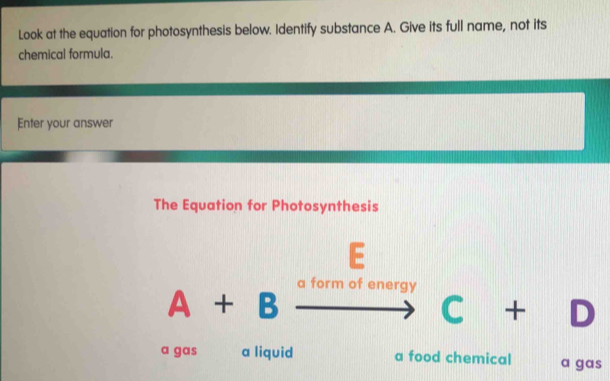 Solved: Look at the equation for photosynthesis below. Identify ...