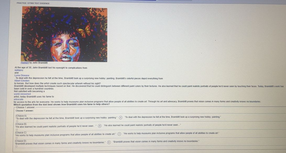 Solved: PRACTICE: CITING TEXT EVIDENCE At the age of 30, John Bramblitt ...