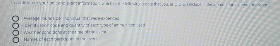 Solved: In addition to your unit and event information, which of the ...