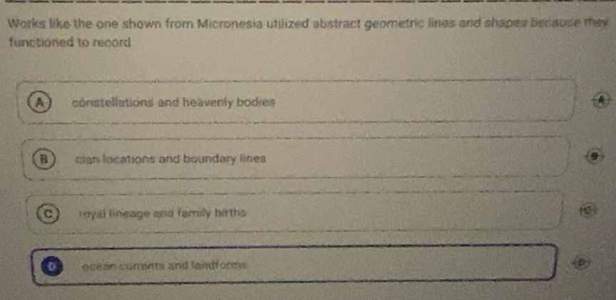 Solved: Works like the one shown from Micronesia utilized abstract ...
