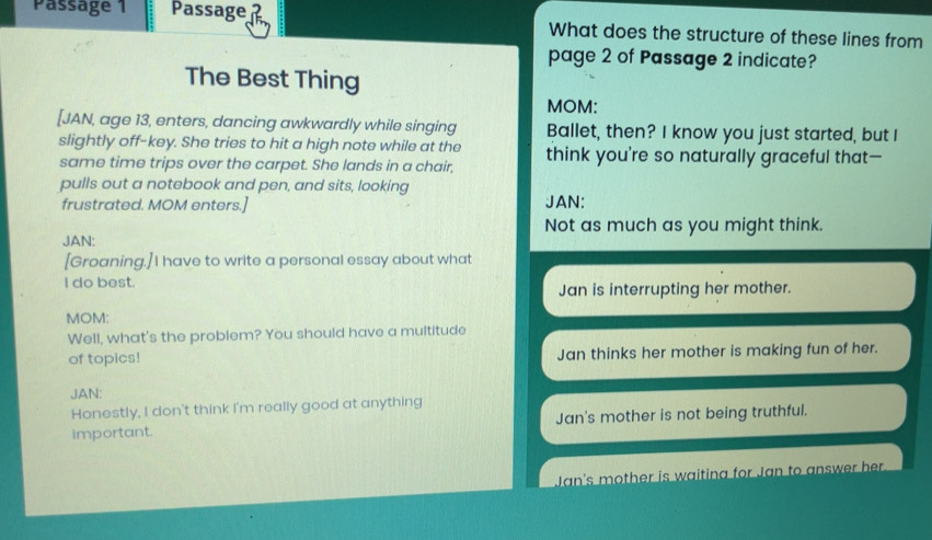 Solved: Pässage 1 Passage What does the structure of these lines from ...