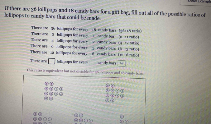 Solved: Show Example If there are 36 lollipops and 18 candy bars for a ...