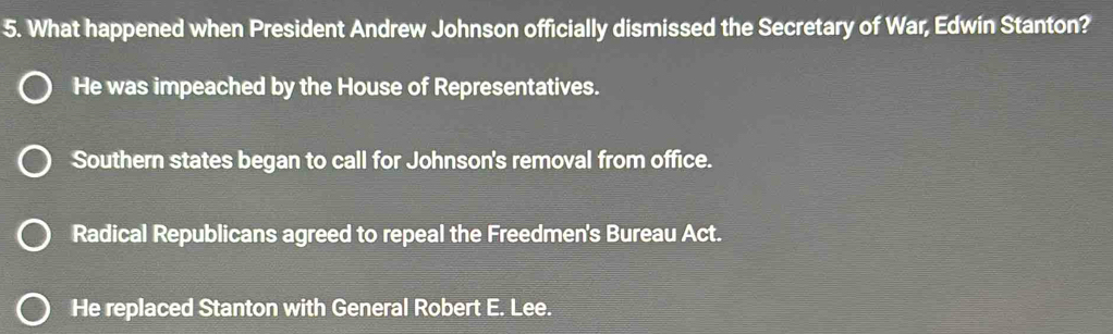 Solved: What happened when President Andrew Johnson officially ...