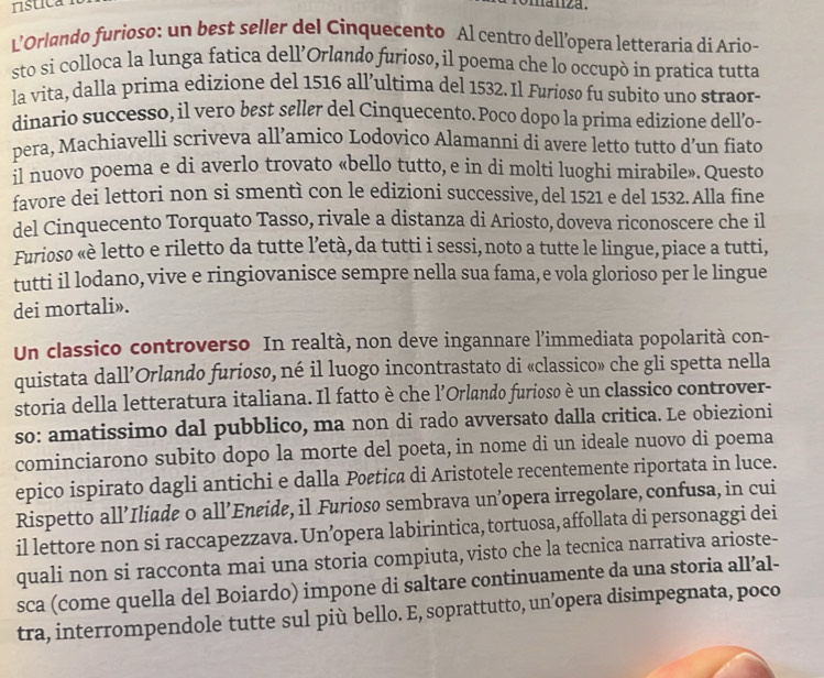 Risolto:ristica L’Orlando furioso: un best seller del Cinquecento Al ...