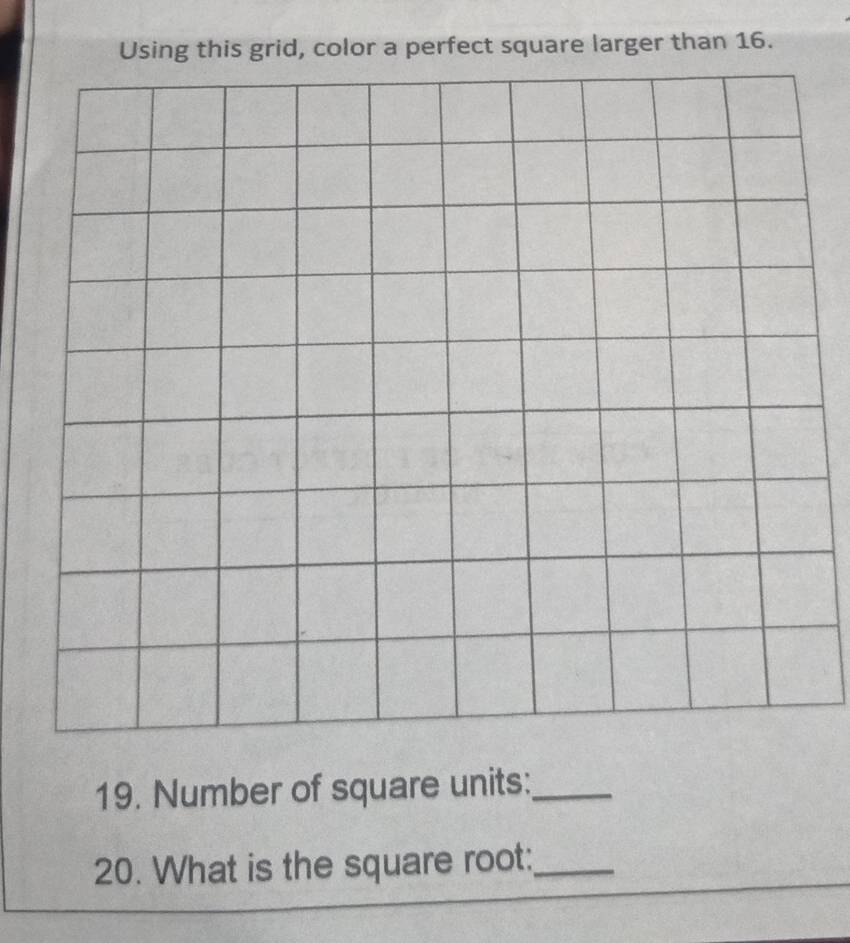 Solved: Using this grid, color a perfect square larger than 16. 19 ...