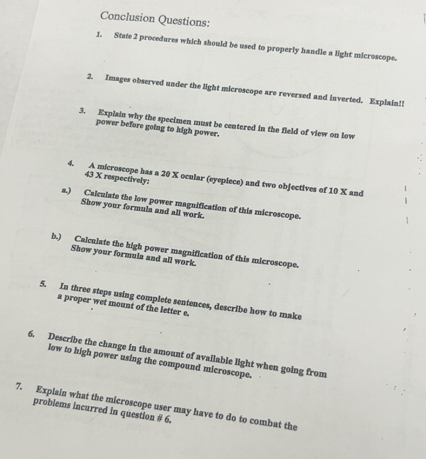Résolu :Conclusion Questions: 1, State 2 procedures which should be ...
